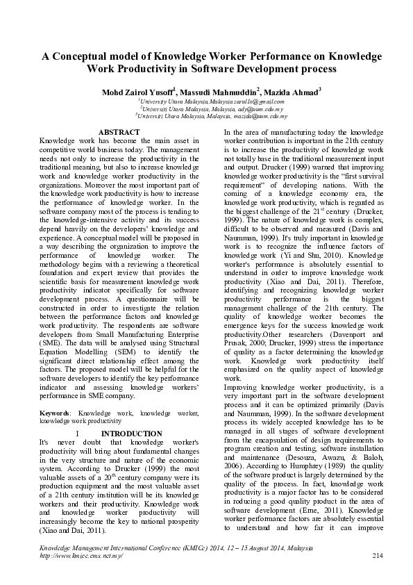(PDF) A Conceptual model of Knowledge Worker Performance on Knowledge Work Productivity in ...