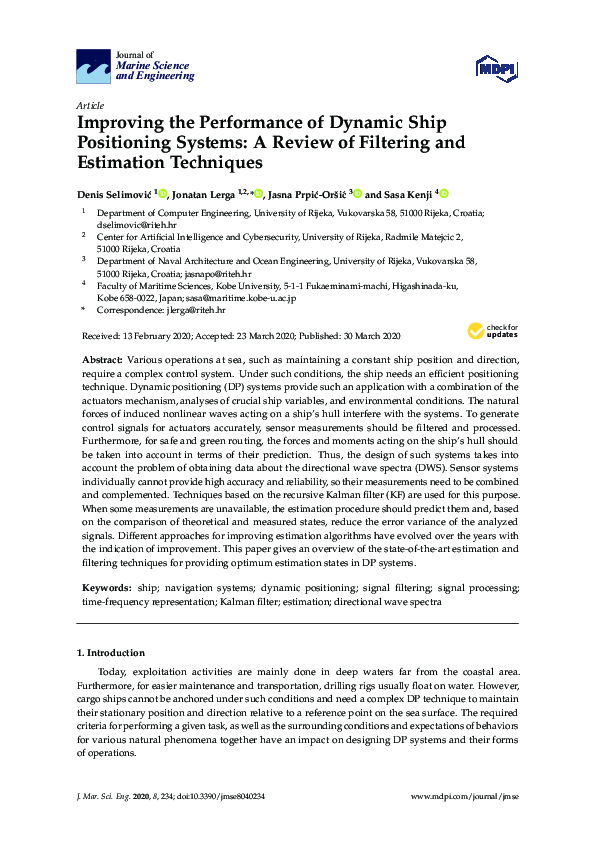 (PDF) Improving the Performance of Dynamic Ship Positioning Systems: A Review of Filtering and ...