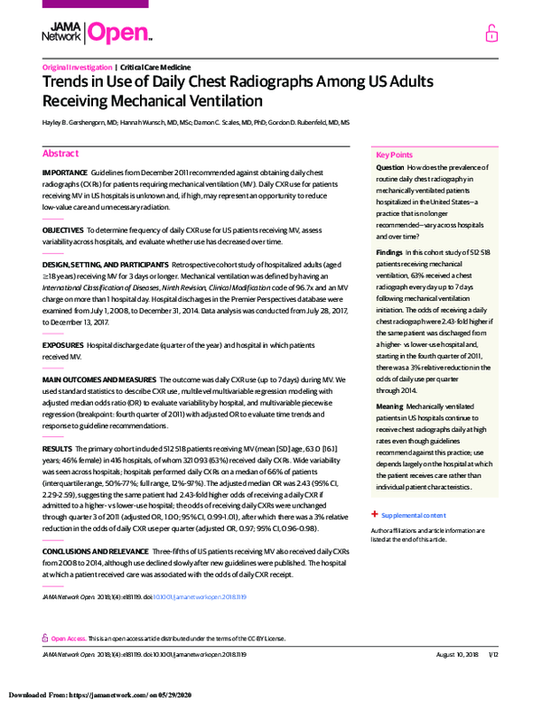 (PDF) Trends in Use of Daily Chest Radiographs Among US Adults ...