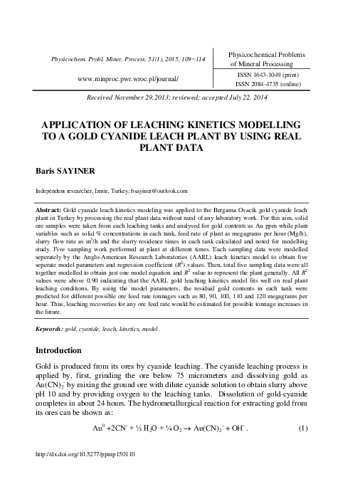 (PDF) Application of leaching kinetics modelling to a gold cyanide ...