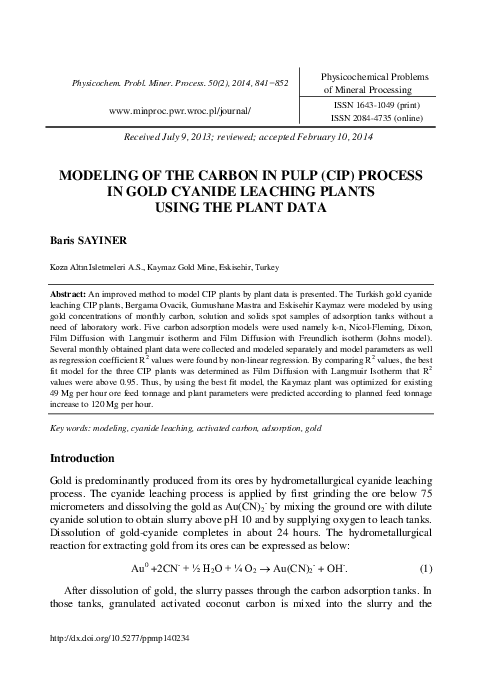 (PDF) Modeling of the Carbon in Pulp (Cip) Process in Gold Cyanide ...