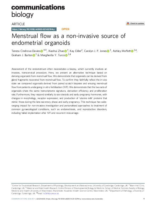 (PDF) Menstrual flow as a non-invasive source of endometrial organoids