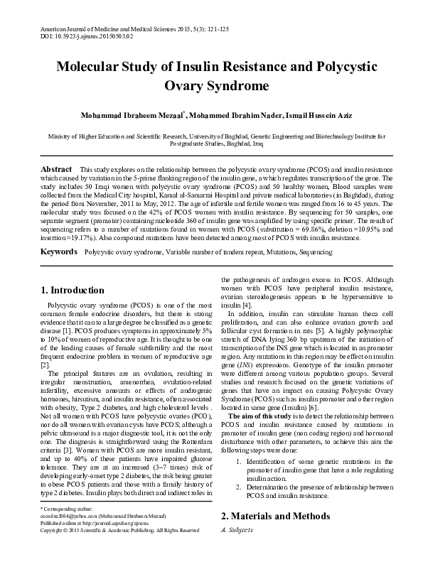 (PDF) Molecular Study of Insulin Resistance and Polycystic Ovary Syndrome
