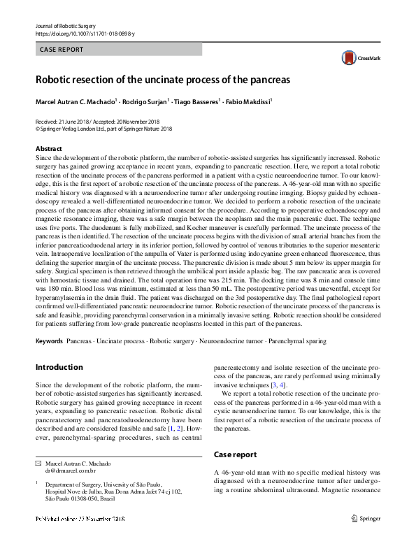 (PDF) Robotic resection of the uncinate process of the pancreas ...