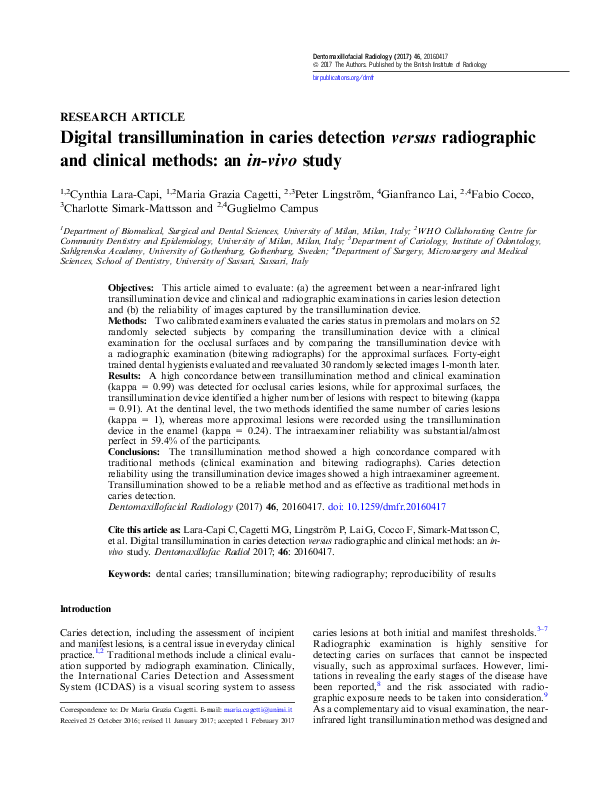 (PDF) Digital transillumination in caries detection versus radiographic and clinical methods: an ...