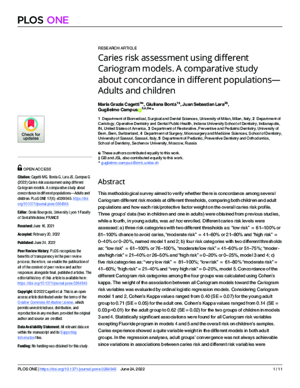 (PDF) Caries risk assessment using different Cariogram models. A comparative study about ...