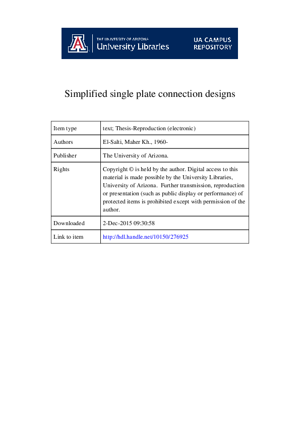 (PDF) Simplified single plate connection designs