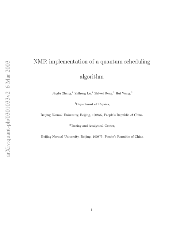 (PDF) NMR implementation of a quantum scheduling algorithm