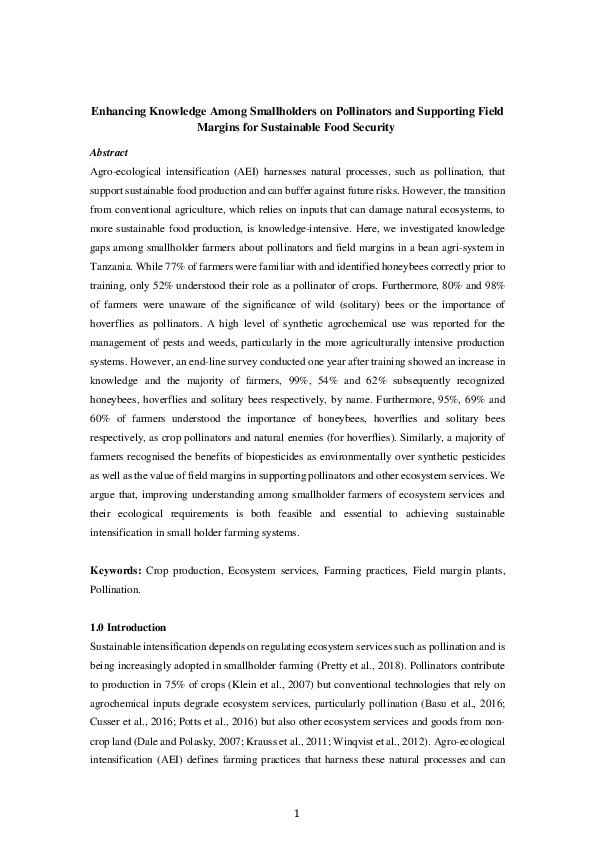 (PDF) Enhancing knowledge among smallholders on pollinators and ...