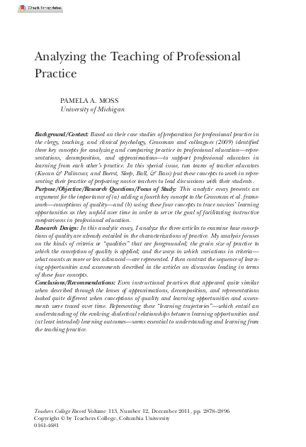 (PDF) Analyzing the Teaching of Professional Practice