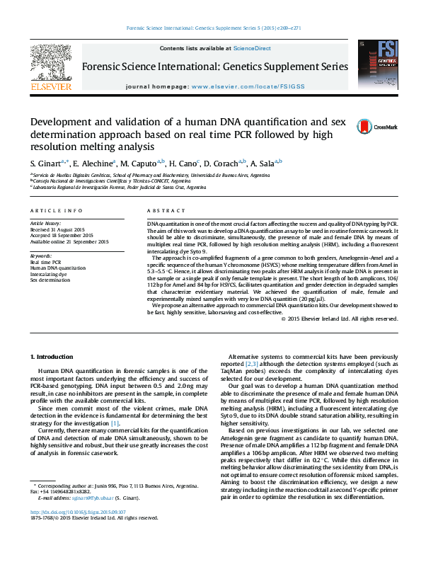 Pdf Development And Validation Of A Human Dna Quantification And Sex