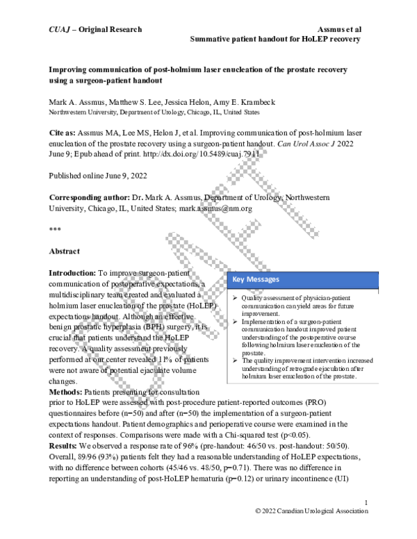 (PDF) Improving communication of post-holmium laser enucleation of the ...