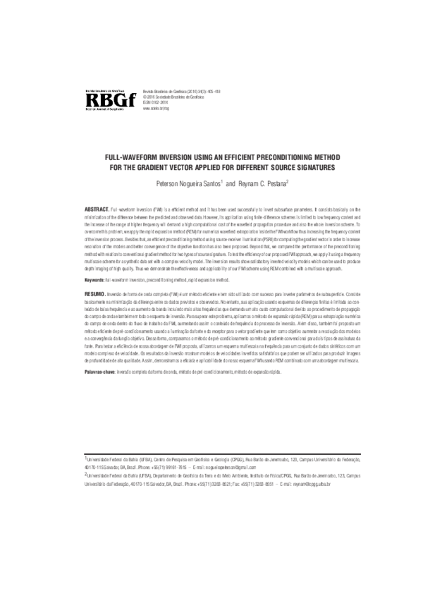 (PDF) Full Waveform Inversion Using an Efficient Preconditioning Method for the Gradient Vector ...