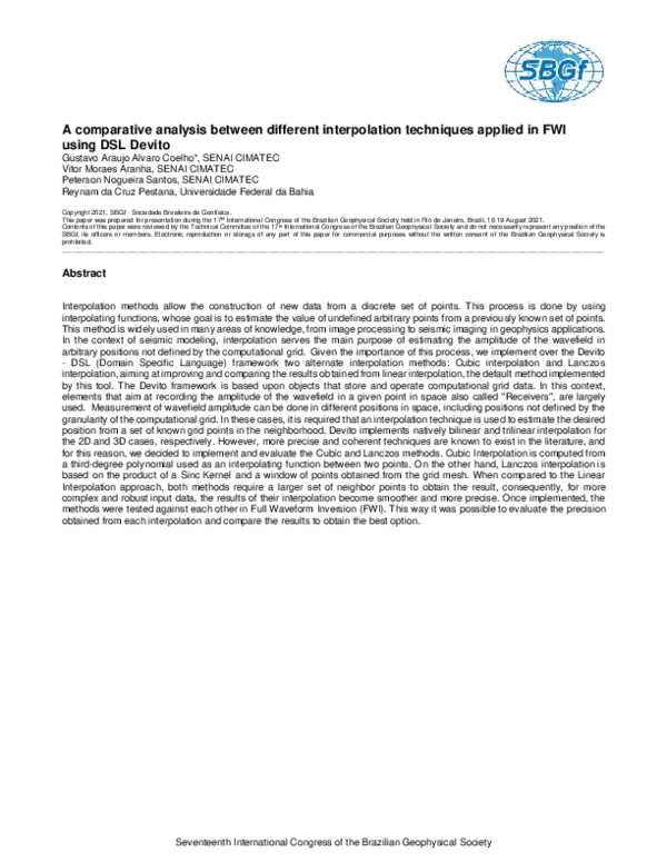 (PDF) A comparative analysis between different interpolation techniques applied in FWI using DSL ...