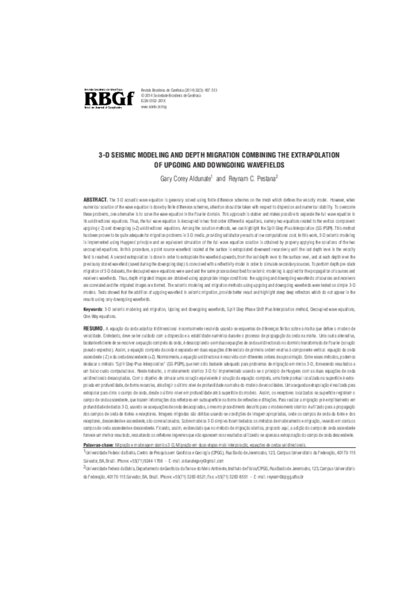 (PDF) 3-D Seismic Modeling and Depth Migration Combining the Extrapolation of Upgoing and ...