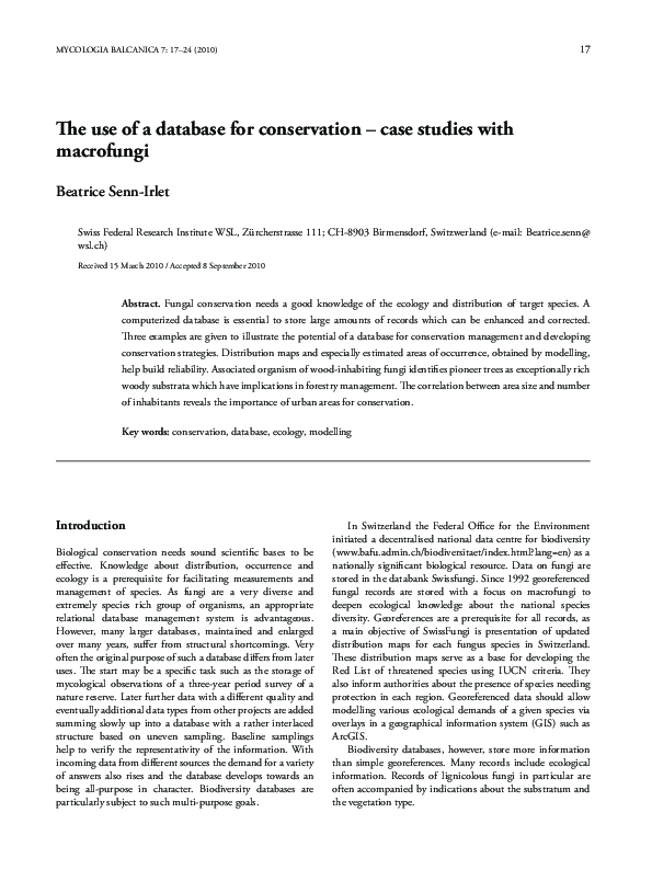 (PDF) The use of a database for conservation – case studies with macrofungi