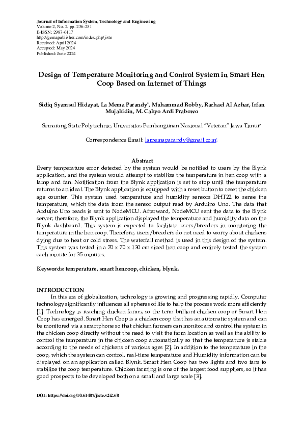(PDF) Design of Temperature Monitoring and Control System in Smart Hen ...