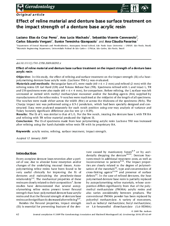 (PDF) Effect of reline material and denture base surface treatment on ...