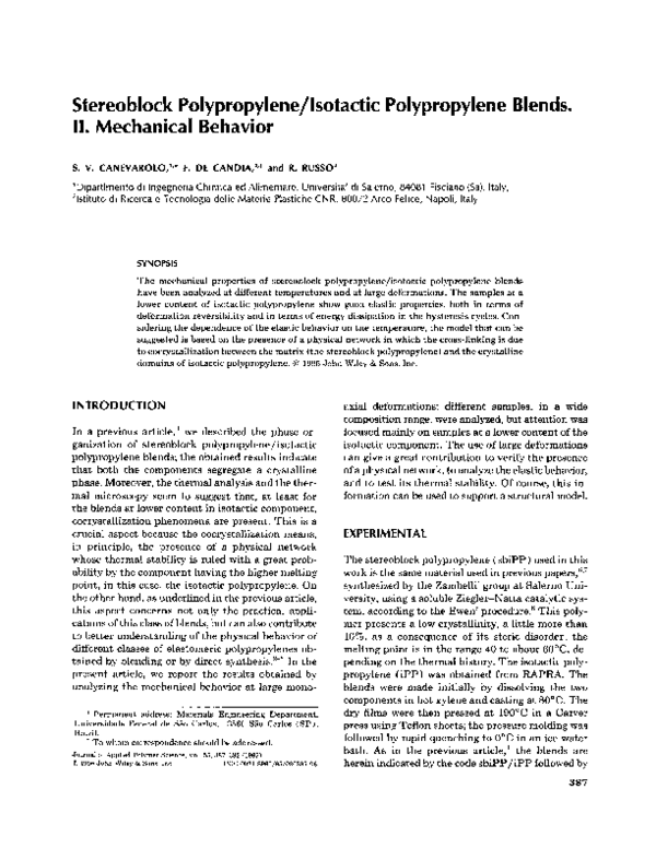 (PDF) Stereoblock polypropylene/isotactic polypropylene blends. III ...