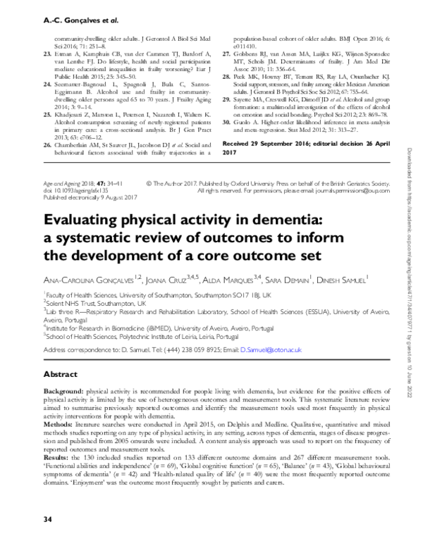 (PDF) Evaluating physical activity in dementia: a systematic review of ...