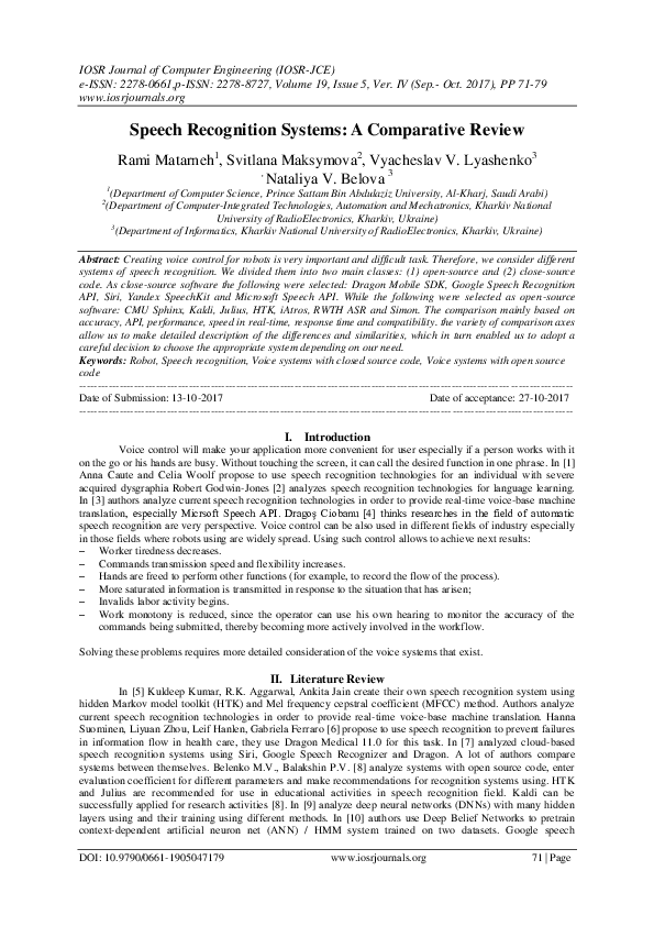 (PDF) Speech Recognition Systems: A Comparative Review