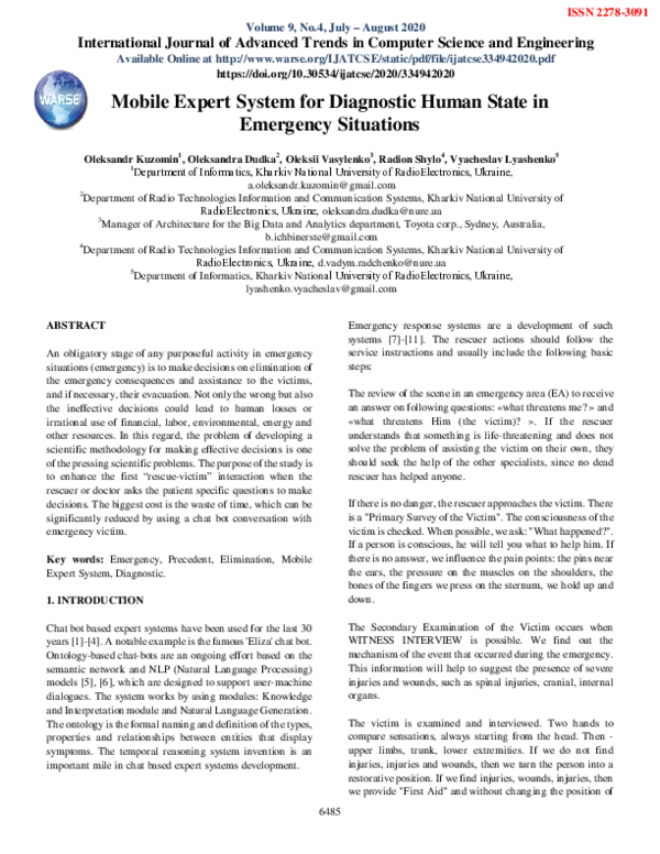 (PDF) Mobile Expert System for Diagnostic Human State in Emergency ...