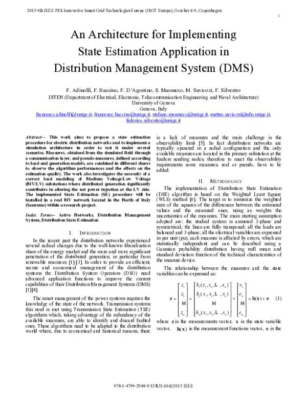 (PDF) An architecture for implementing state estimation application in Distribution Management ...