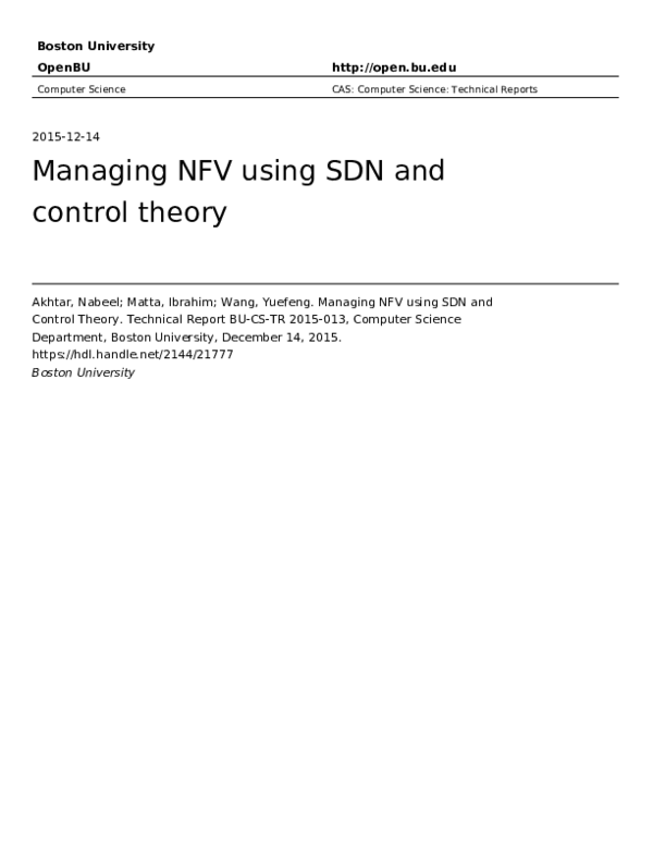 (PDF) Managing NFV using SDN and control theory