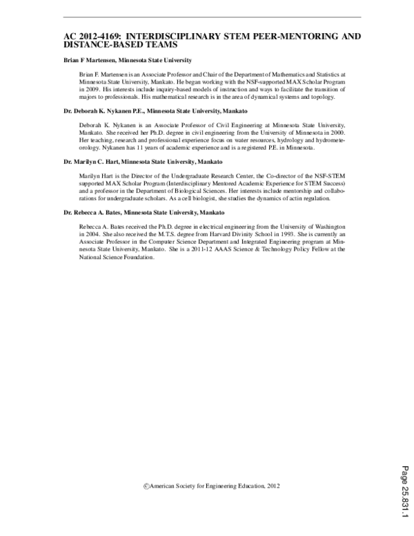 (PDF) Interdisciplinary STEM Peer-mentoring and Distance-based Teams