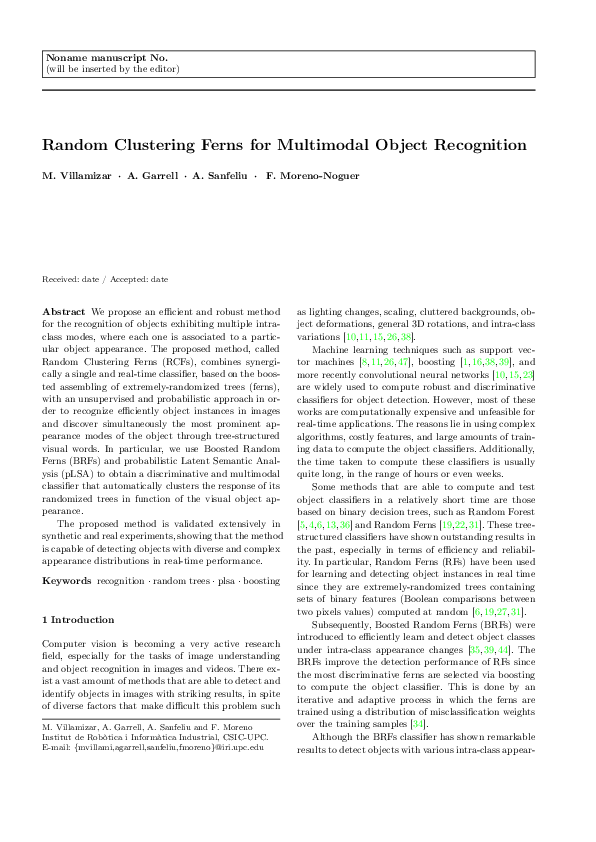 Pdf Random Clustering Ferns For Multimodal Object Recognition