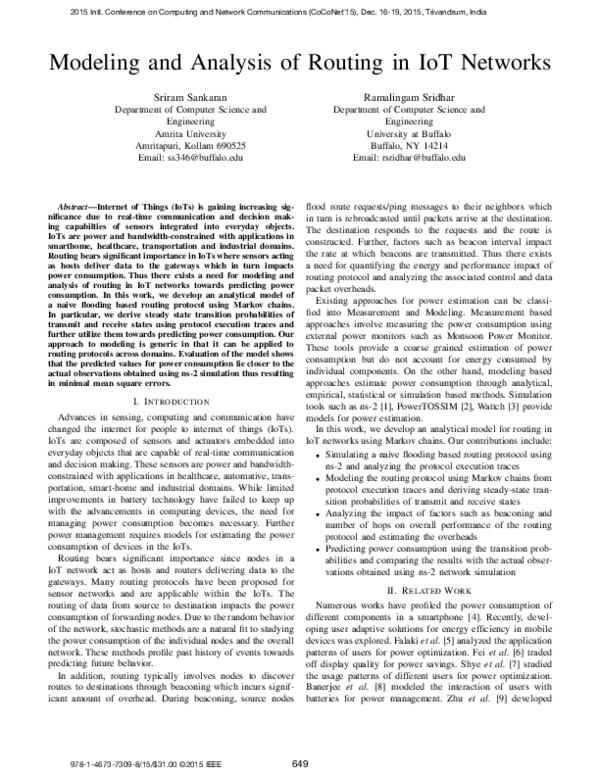 (PDF) Modeling and analysis of routing in IoT networks | Sriram Sankaran - Academia.edu