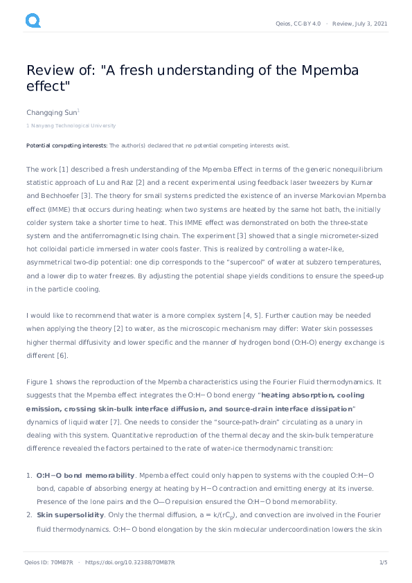 (PDF) Review of: "A fresh understanding of the Mpemba effect