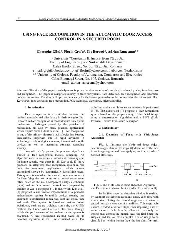(PDF) Using Face Recognition in the Automatic Door Access Control in a Secured Room