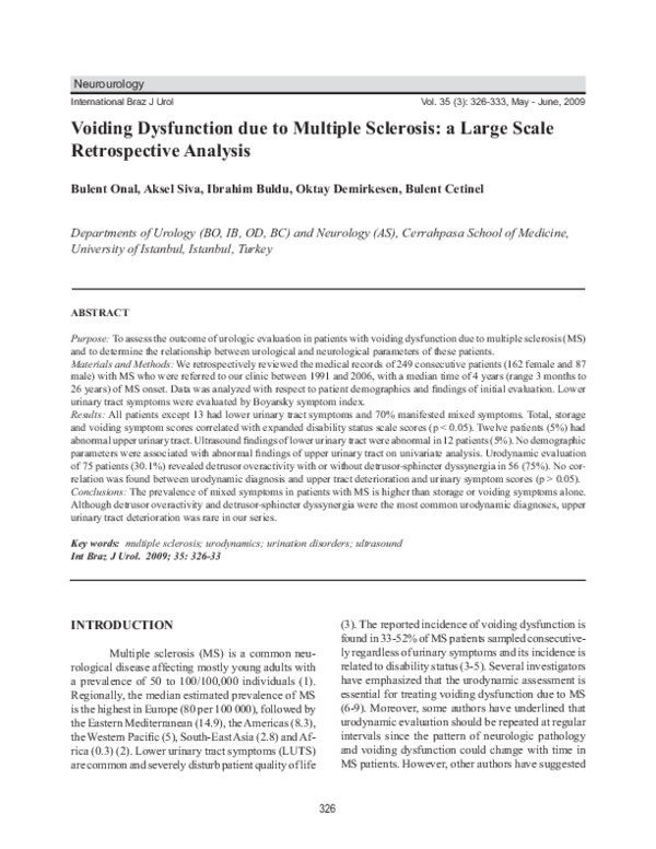 (PDF) Voiding dysfunction due to multiple sclerosis: a large scale retrospective analysis ...