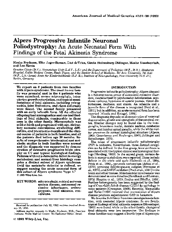 (PDF) Alpers progressive infantile neuronal poliodystrophy: An acute ...