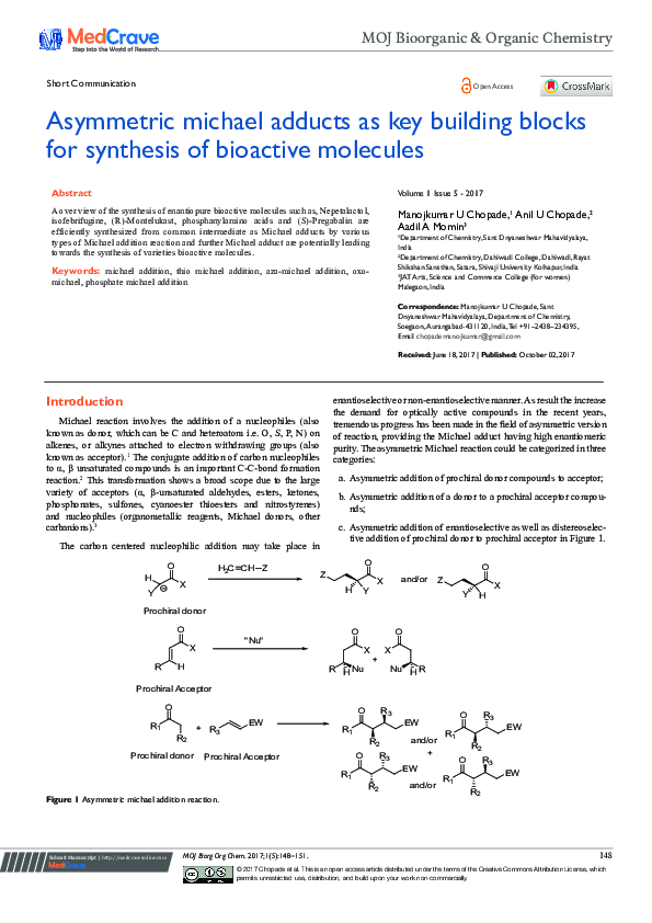 (PDF) Asymmetric Michael Adducts as Key Building Blocks for Synthesis of Bioactive Molecules ...