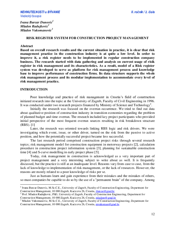 (PDF) Risk Register System for Construction Project Management