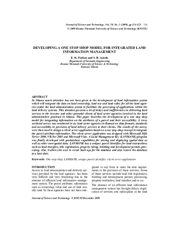 (PDF) Developing A One Stop Shop Model For Integrated Land Information ...