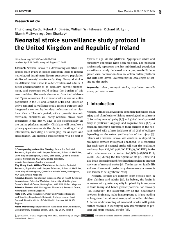 (PDF) Neonatal stroke surveillance study protocol in the United Kingdom and Republic of Ireland
