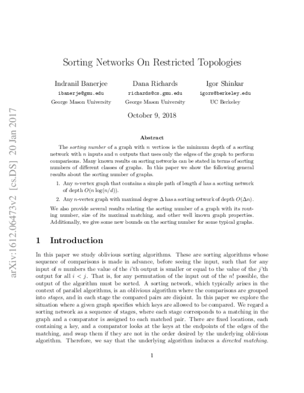 (PDF) Sorting Networks On Restricted Topologies