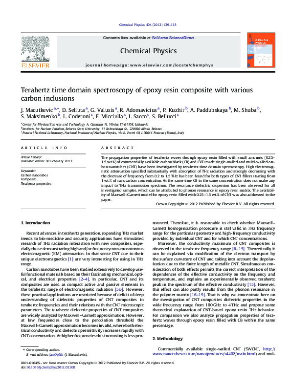 Pdf Terahertz Time Domain Spectroscopy Of Epoxy Resin Composite With Various Carbon Inclusions