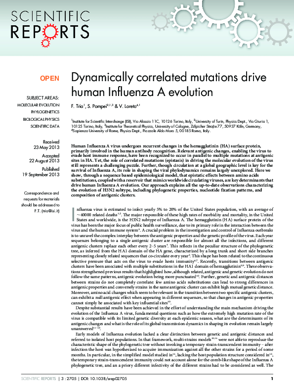 (PDF) Dynamically correlated mutations drive human Influenza A evolution
