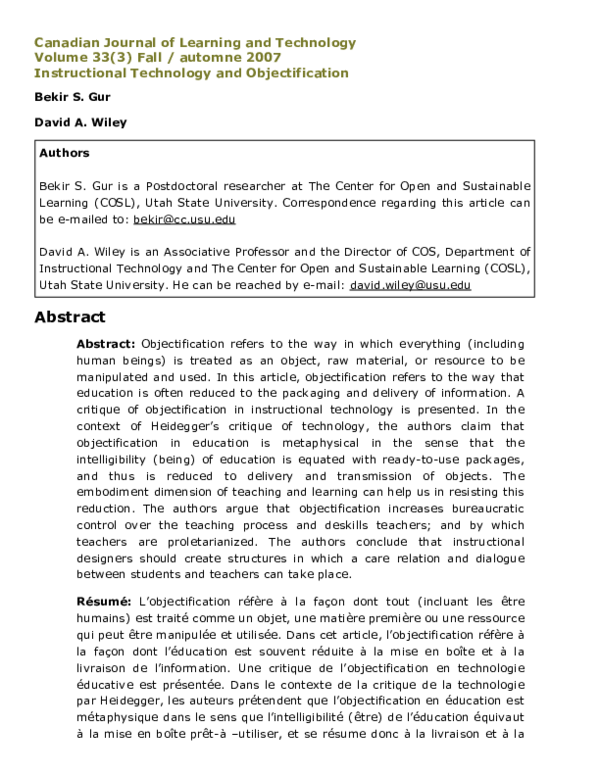 (PDF) Instructional Technology and Objectification