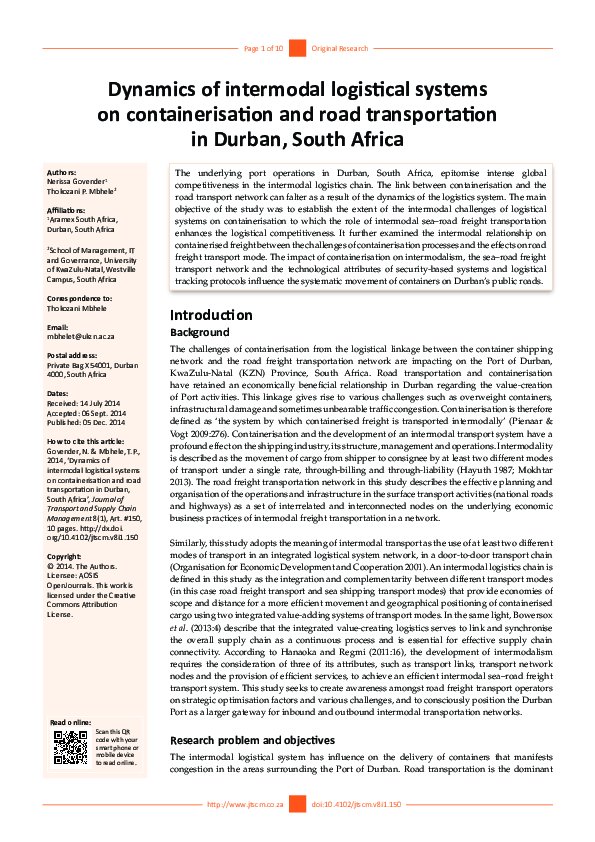 (PDF) Dynamics of intermodal logistical systems on containerisation and road transportation in ...