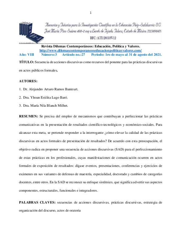 (PDF) Secuencia de acciones discursivas como recursos del ponente para las prácticas discursivas ...