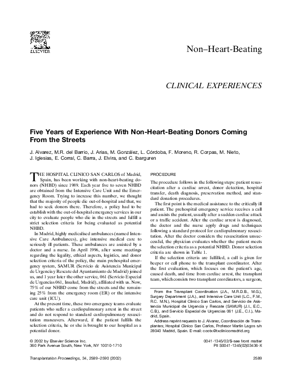 (PDF) Five years of experience with non-heart-beating donors coming ...