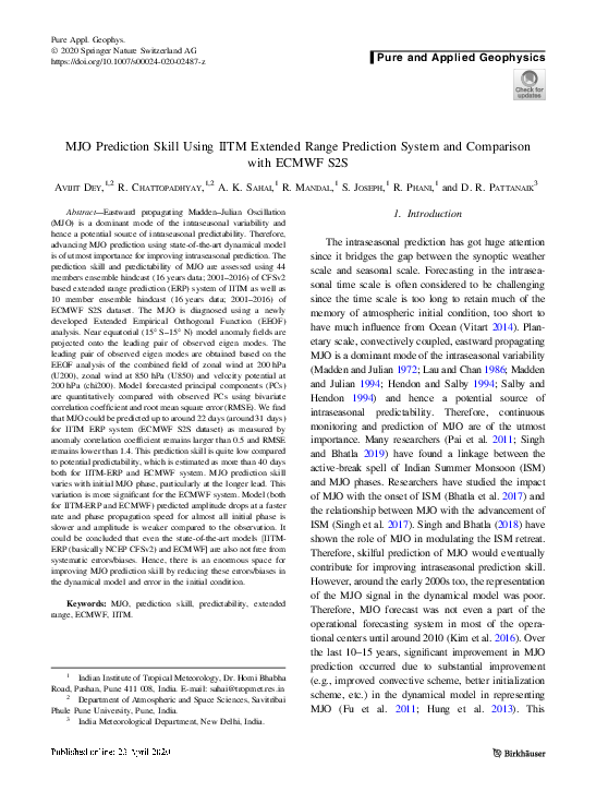 Pdf Mjo Prediction Skill Using Iitm Extended Range Prediction System And Comparison With Ecmwf S2s