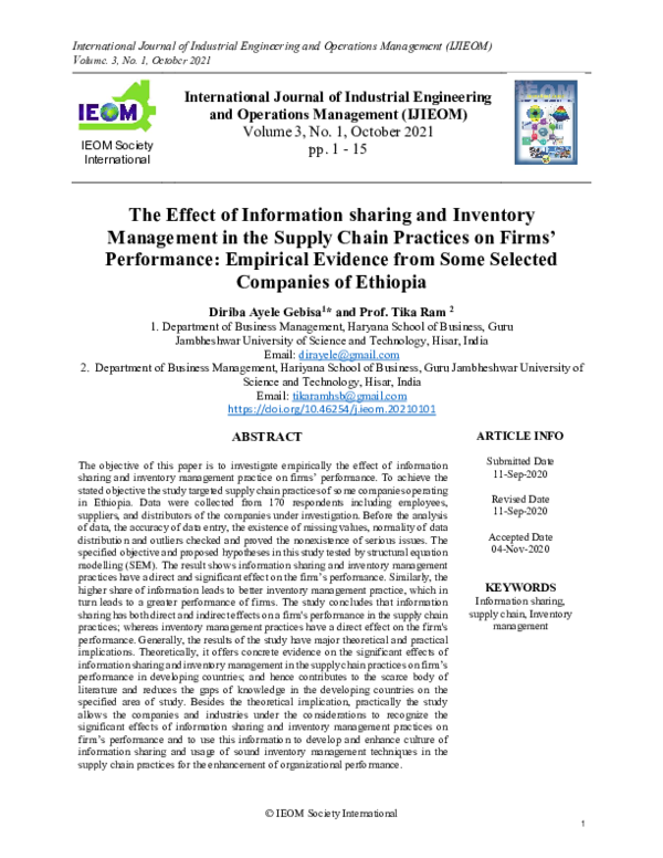 (PDF) The Effect of Information sharing and Inventory Management in the Supply Chain Practices ...