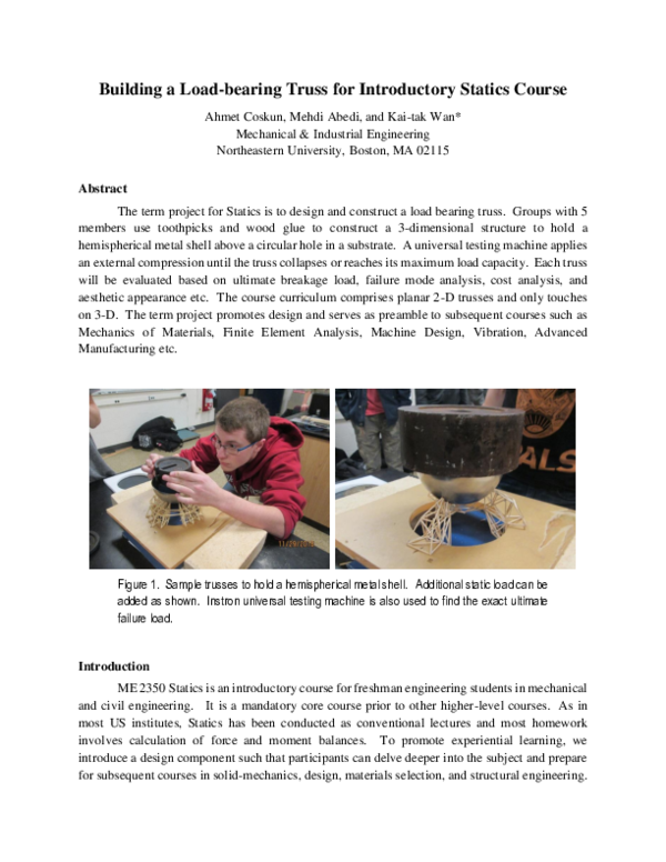 (PDF) Building a Load-bearing Truss for Introductory Statics Course