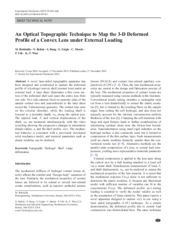 (PDF) An Optical Topographic Technique to Map the 3-D Deformed Profile ...
